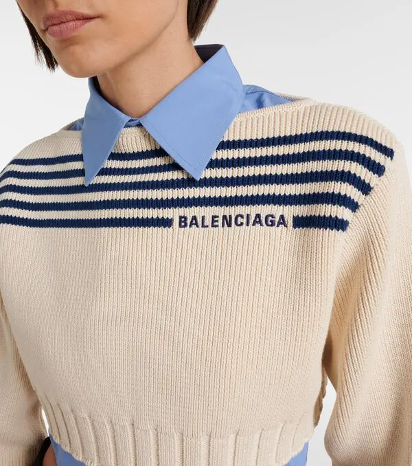Balenciaga Striped Cropped Cotton Sweater