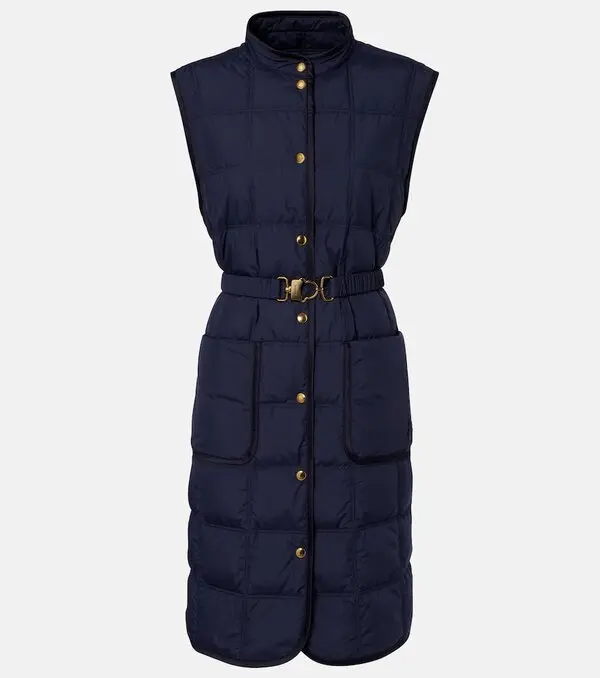Moncler Quilted Down Vest With Detachable Belt - Blue