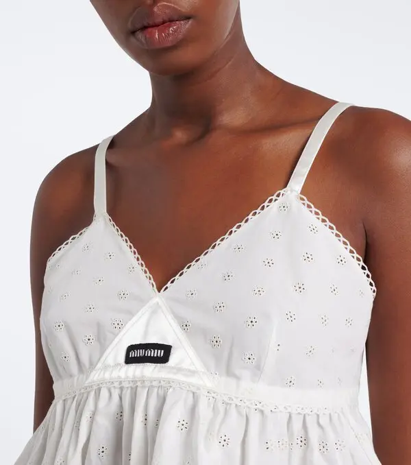 Miu Miu Embroidered Cotton And Linen-blend Top