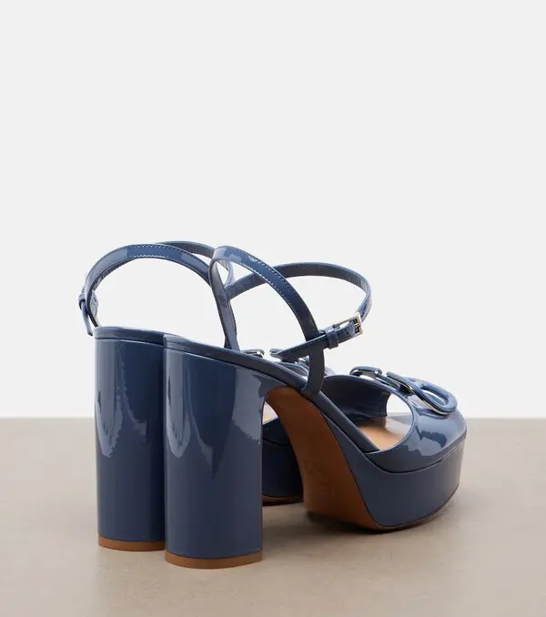 Valentino Garavani Vlogo Patent Leather Platform Sandals - Blue