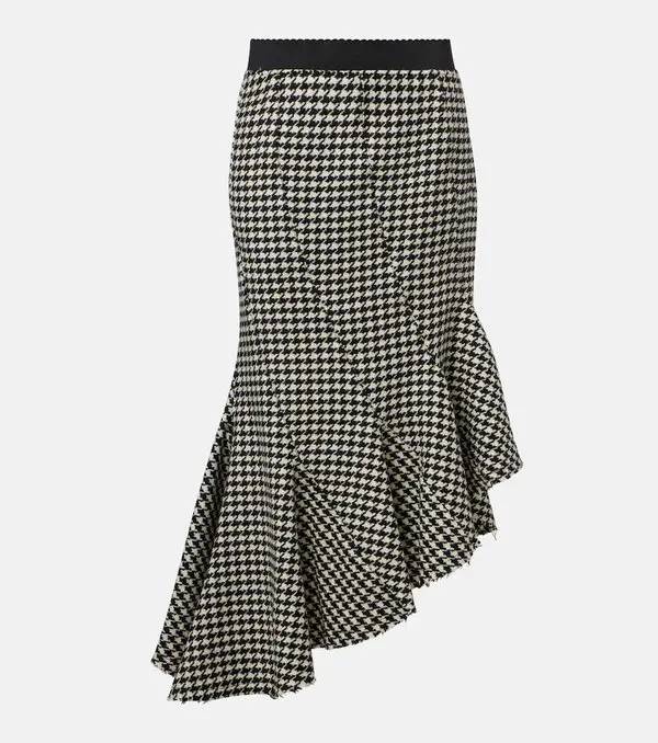 Attico Houndstooth Virgin Wool Midi Skirt - Black