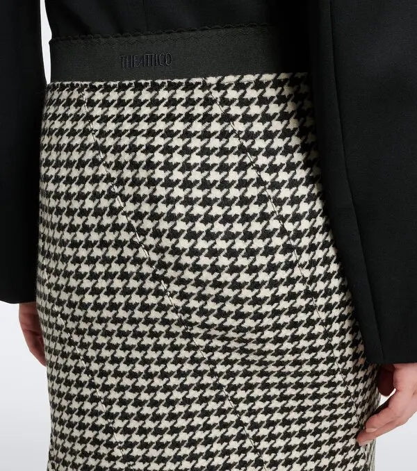 Attico Houndstooth Virgin Wool Midi Skirt - Black