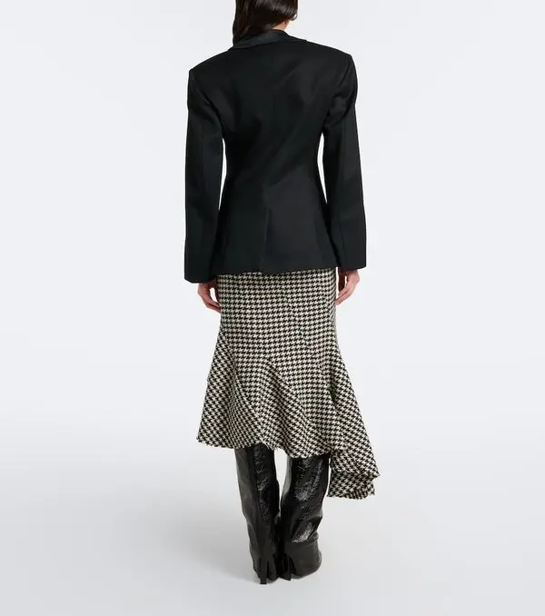 Attico Houndstooth Virgin Wool Midi Skirt - Black