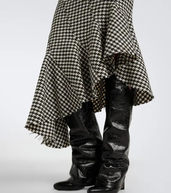 Attico Houndstooth Virgin Wool Midi Skirt - Black
