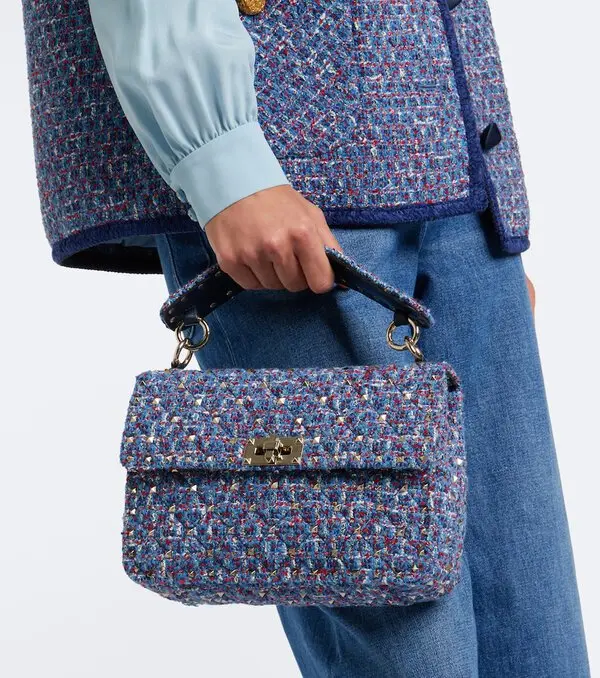 Valentino Garavani Rockstud Spike Medium Tweed Top-handle Bag