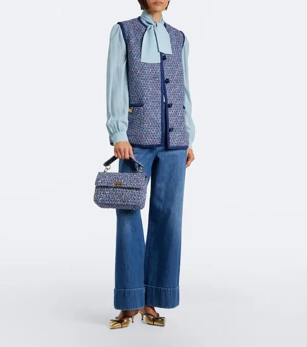 Valentino Garavani Rockstud Spike Medium Tweed Top-handle Bag