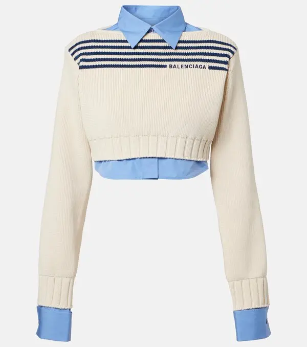 Balenciaga Layered Striped Cropped Cotton Sweater
