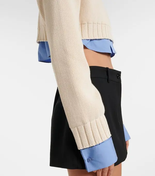 Balenciaga Layered Striped Cropped Cotton Sweater
