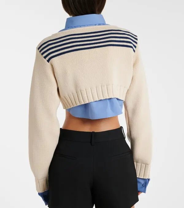 Balenciaga Layered Striped Cropped Cotton Sweater