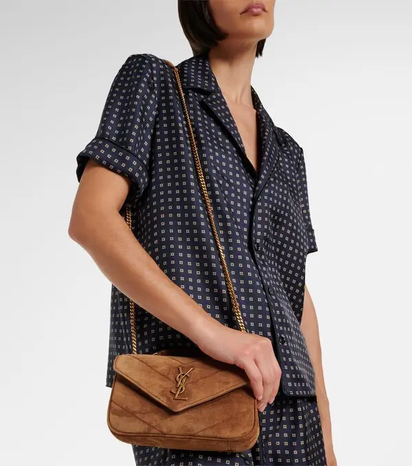 Saint Laurent Loulou Mini Suede Shoulder Bag - Brown