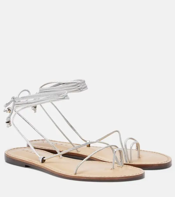 AMANU Karima Metallic Leather Sandals - Silver