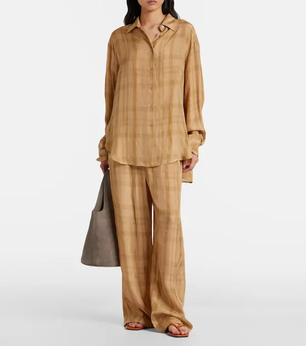 THE FRANKIE SHOP Baxter Checked Twill Wide-leg Trousers