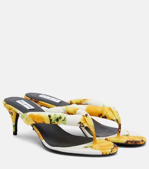 Alaïa Floral Padded Thong Sandals - Yellow