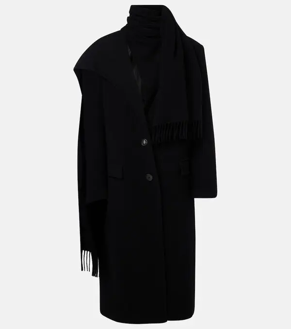 Attico Scarf-detail Wool And Cashmere Coat - Black