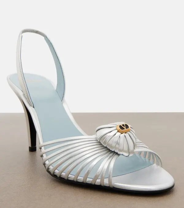 Valentino Garavani Cour Royal Metallic Leather Slingback Sandals - Silver