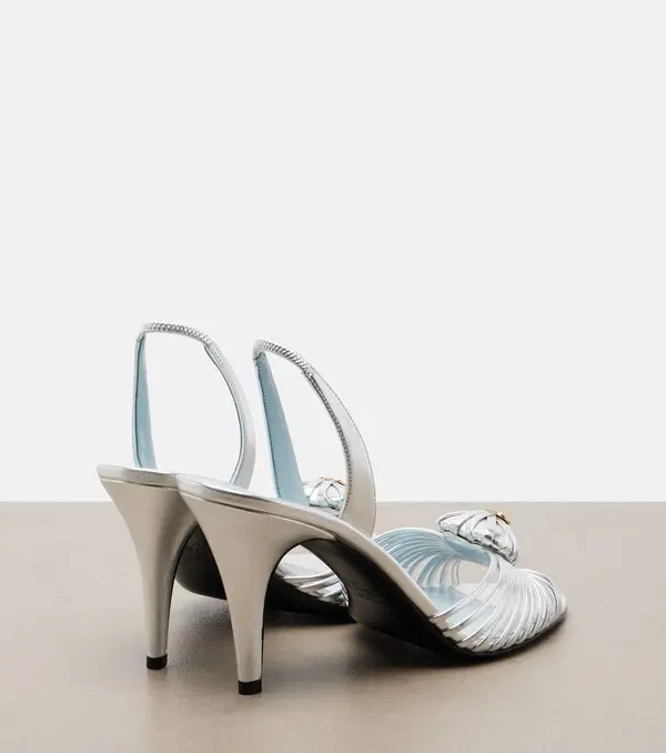 Valentino Garavani Cour Royal Metallic Leather Slingback Sandals - Silver