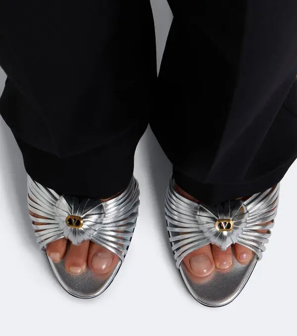 Valentino Garavani Cour Royal Metallic Leather Slingback Sandals - Silver