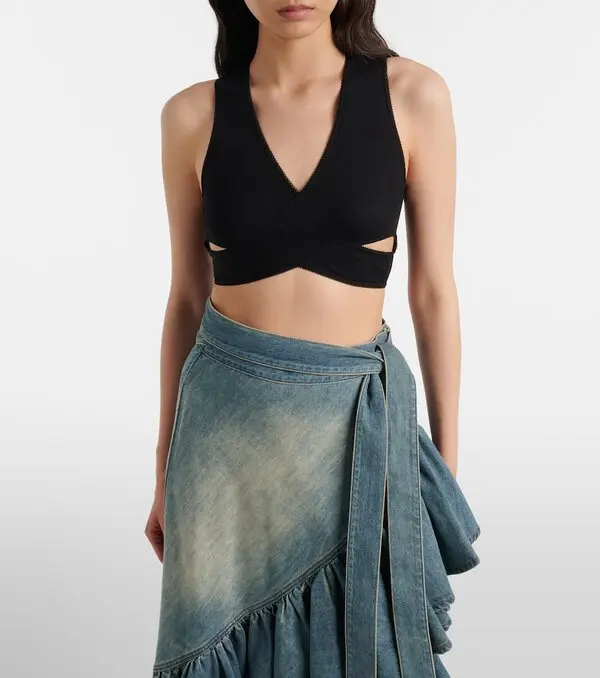 Alaïa Ribbed-knit Jersey Crop Top - Black