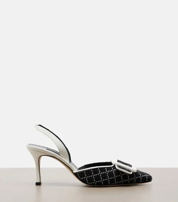 Manolo Blahnik Maysli Raffia-effect Slingback Pumps