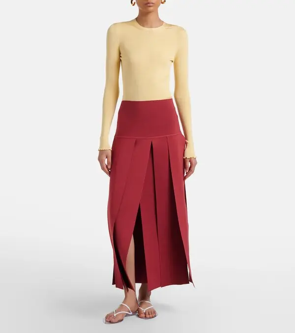 Alaïa Pleated Midi Skirt In Rouge Pompei - Red