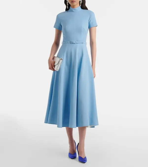 EMILIA WICKSTEAD Wool Crepe Midi Dress With Belt - Blue