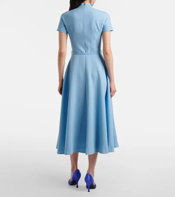EMILIA WICKSTEAD Wool Crepe Midi Dress With Belt - Blue