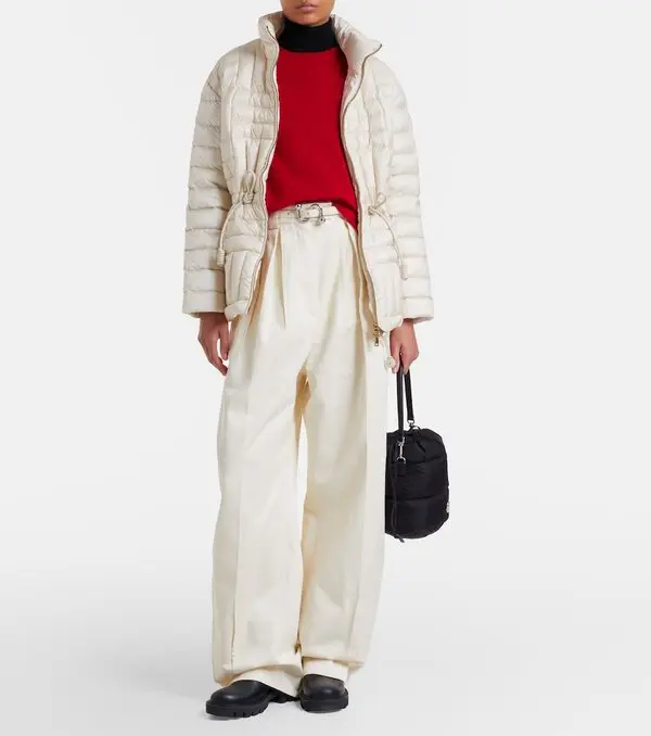 Moncler Antigones Quilted Down Jacket With Leather Trim - White