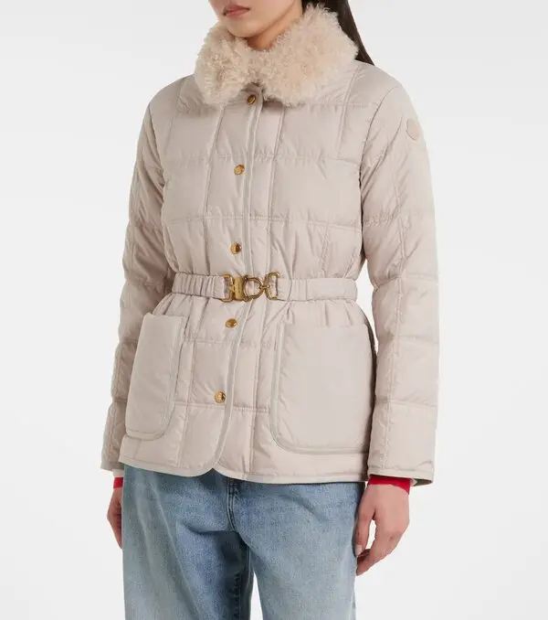 Moncler Quilted Down Jacket With Detachable Fur Collar - Beige