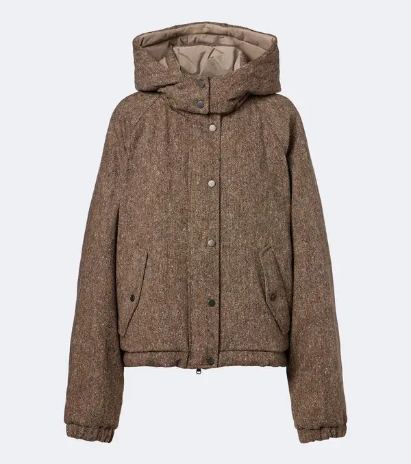 Brunello Cucinelli Hooded Wool-blend Down Jacket - Brown