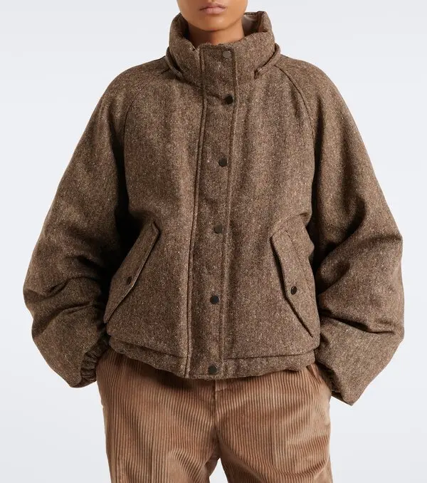 Brunello Cucinelli Hooded Wool-blend Down Jacket - Brown
