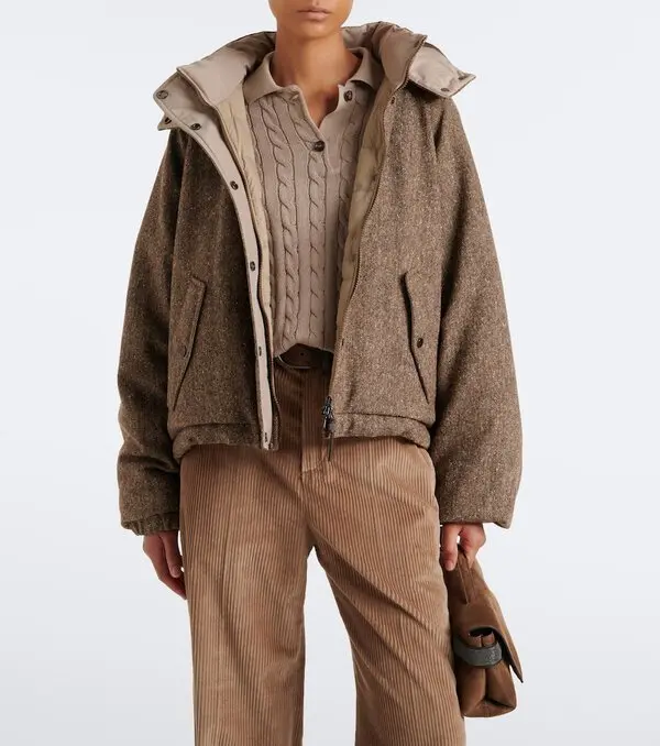 Brunello Cucinelli Hooded Wool-blend Down Jacket - Brown
