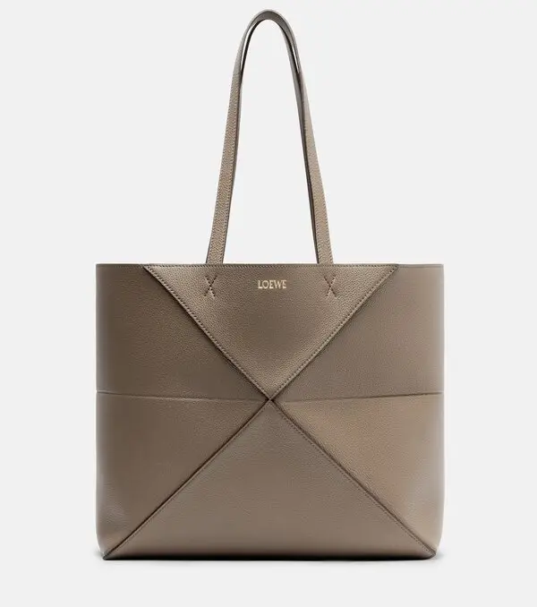 Loewe Puzzle Fold Medium Leather Tote Bag - Grey