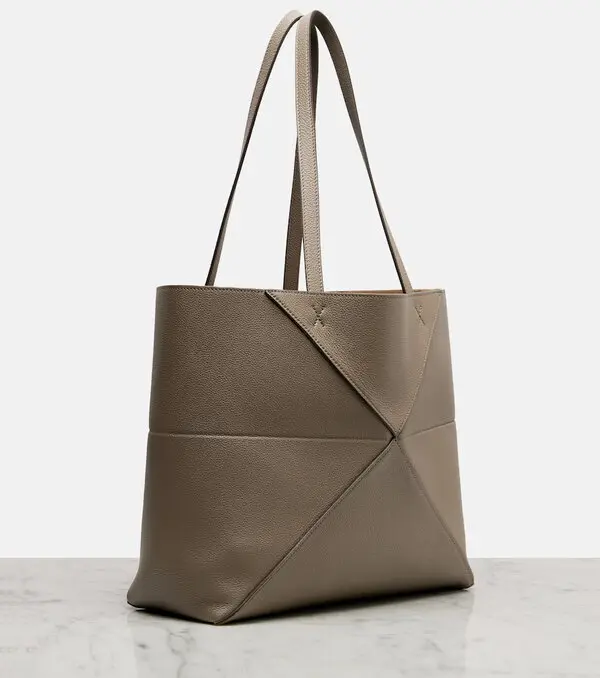 Loewe Puzzle Fold Medium Leather Tote Bag - Grey