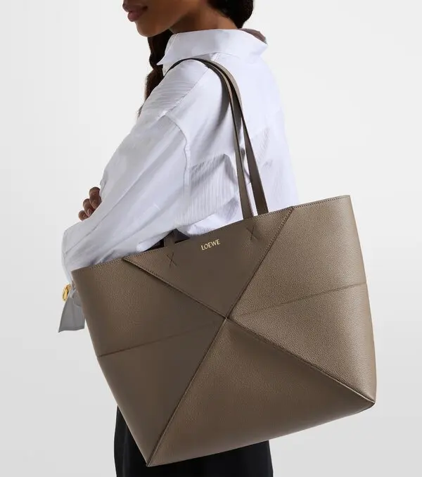 Loewe Puzzle Fold Medium Leather Tote Bag - Grey
