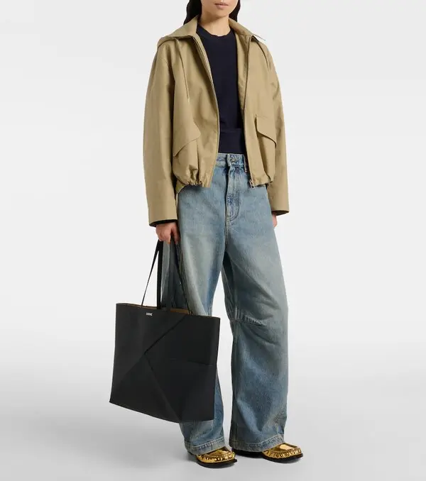 Loewe Puzzle Fold Large Leather Tote Bag - Black