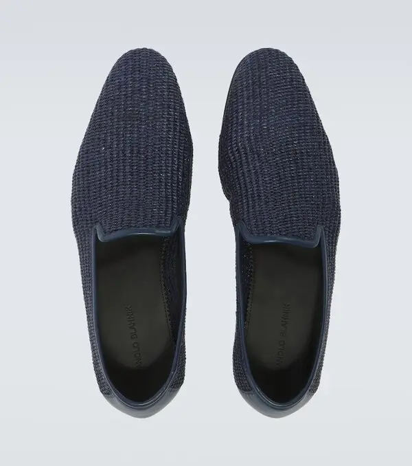Manolo Blahnik Raffia Loafers With Leather Trim - Blue