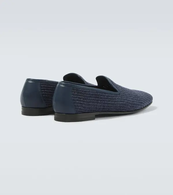 Manolo Blahnik Raffia Loafers With Leather Trim - Blue