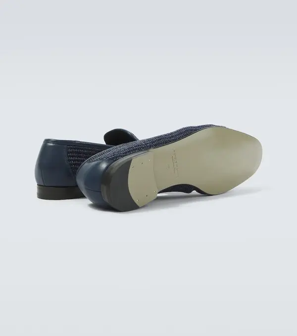Manolo Blahnik Raffia Loafers With Leather Trim - Blue