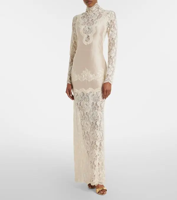 Rabanne Lace And Satin Maxi Dress - Beige