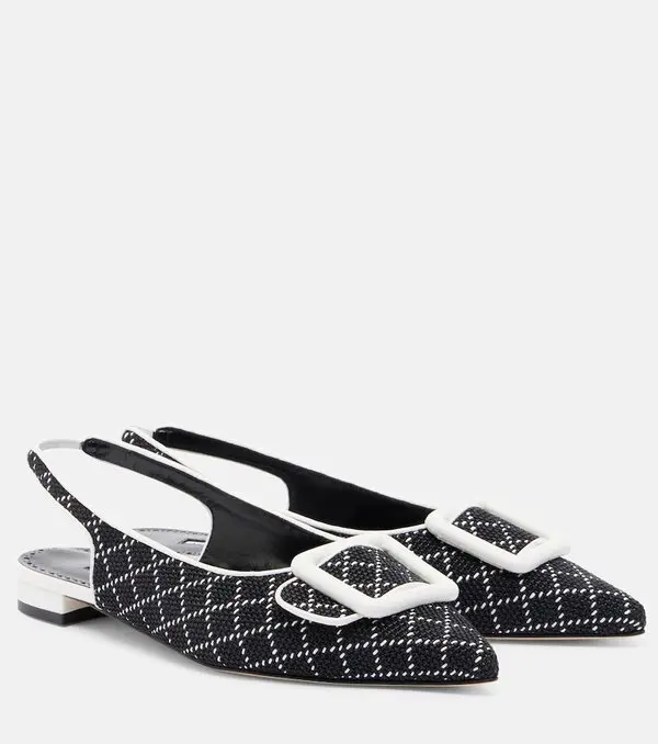 Manolo Blahnik Maylura Raffia-effect Slingback Flats - Black