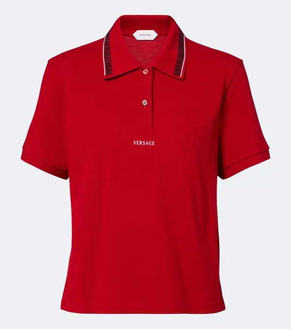 Versace Greca Cotton Pique Polo Shirt - Red