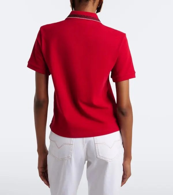 Versace Greca Cotton Pique Polo Shirt - Red