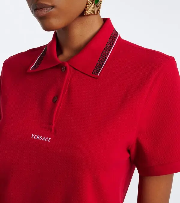 Versace Greca Cotton Pique Polo Shirt - Red