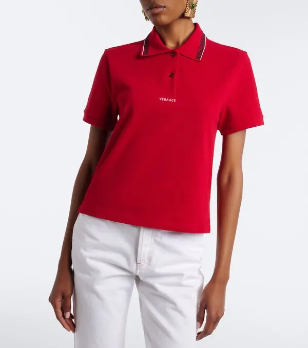 Versace Greca Cotton Pique Polo Shirt - Red