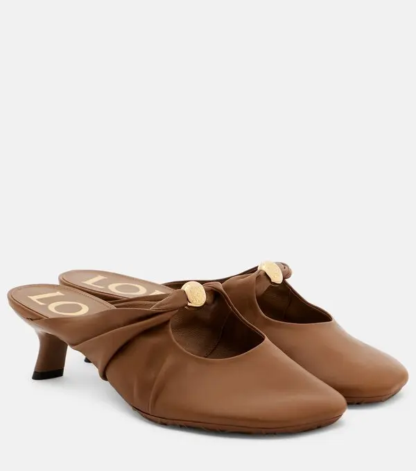 Loewe Pebble 45 Leather Mules - Brown