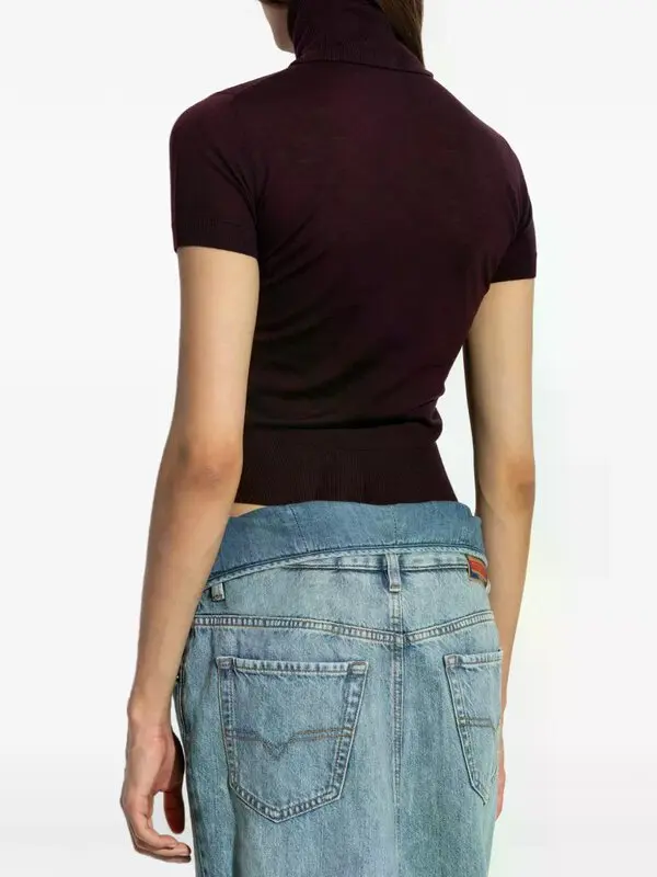 Dsquared2 Burgundy Wool Roll Neck Short Sleeve Sweater