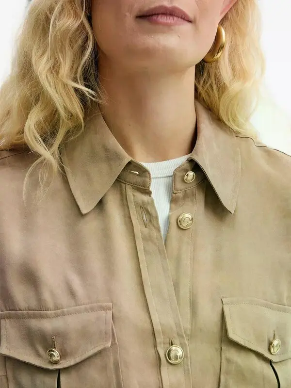 Guess Beige Button-up Shirt With Chest Pockets