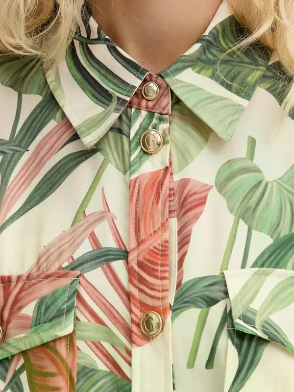 Guess Tropical Leaf Print Long Sleeve Shirt