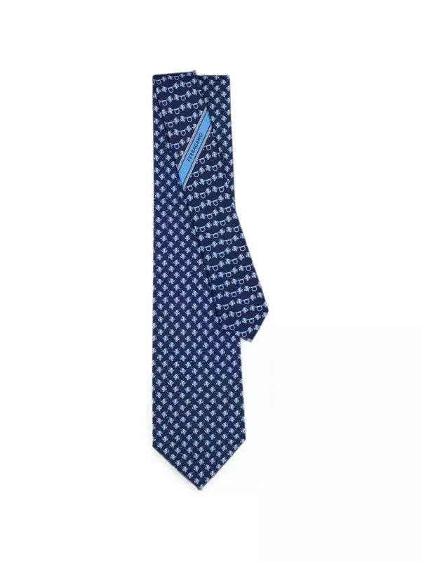 FERRAGAMO Mini Fish-print Silk Neck Tie - Blue