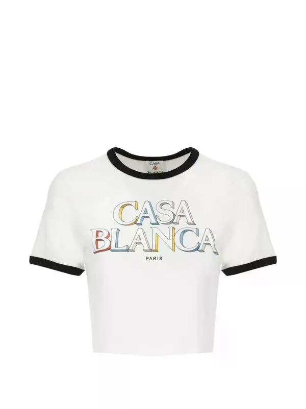 Casablanca Logo Print Cropped T-shirt - White
